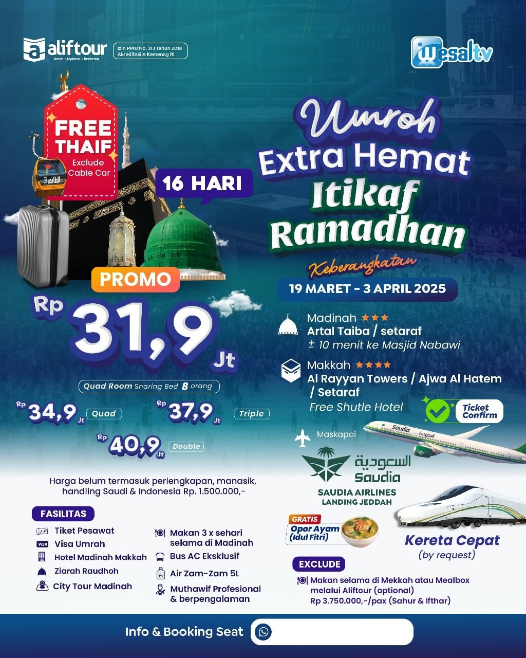 UMROH ITIKAF HEMAT 16 HARI 31 JUTA PESAWAT SAUDIA FREE THAIF RAMADHAN 1446 MARET APRIL 2025 ...